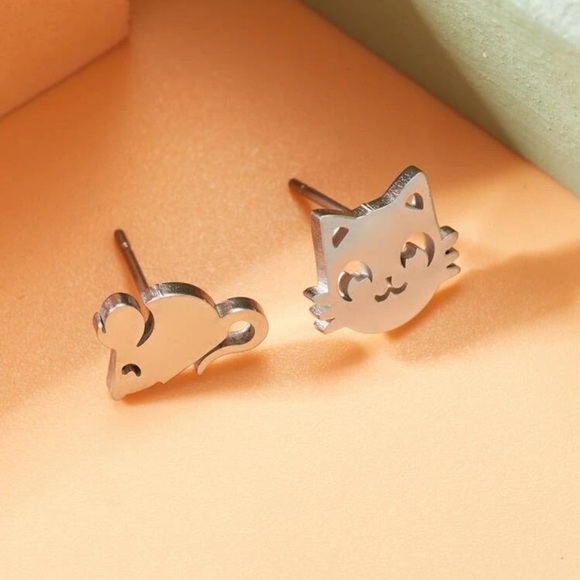 Kathrono | Jewelry | Awesome Mismatched Metallic Kitty Cat Mouse Stud ...